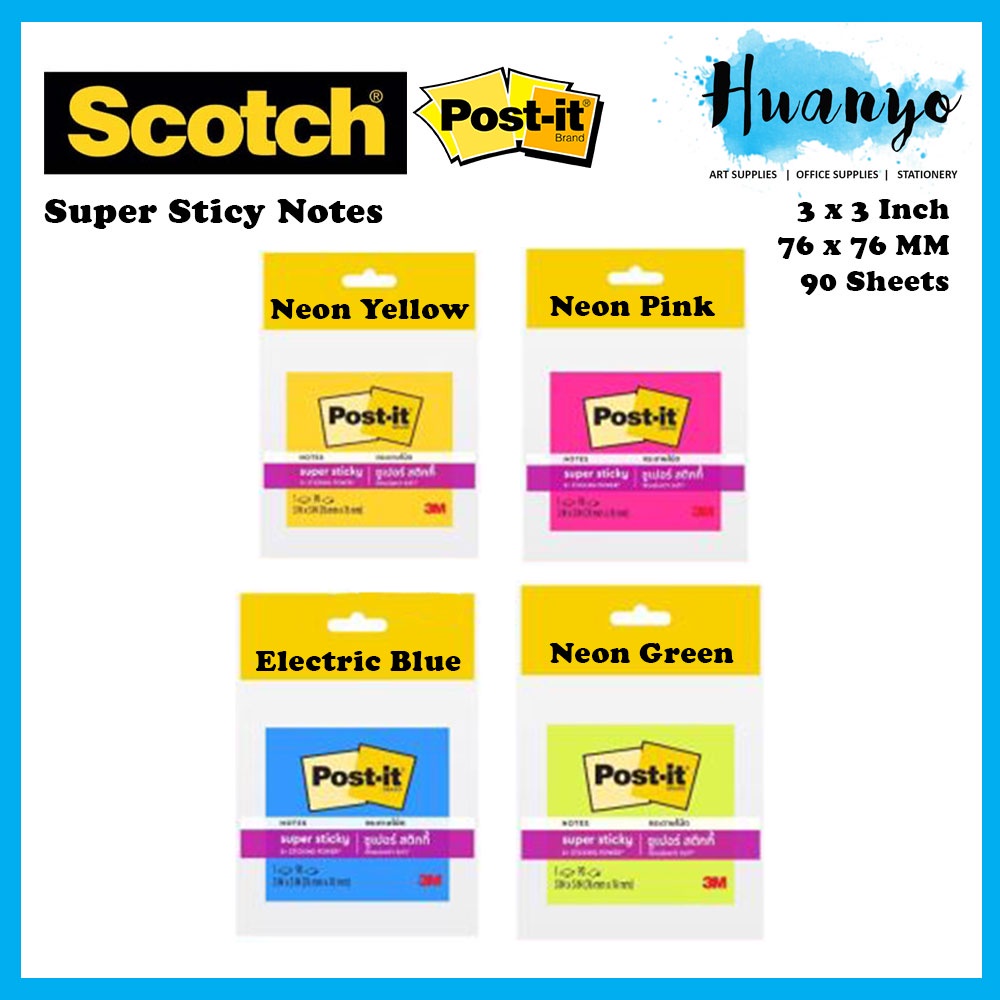 3M Scotch Post-it Neon Colour Sticky Notes 3 x 3 Inch 76 x 76 MM 90 ...