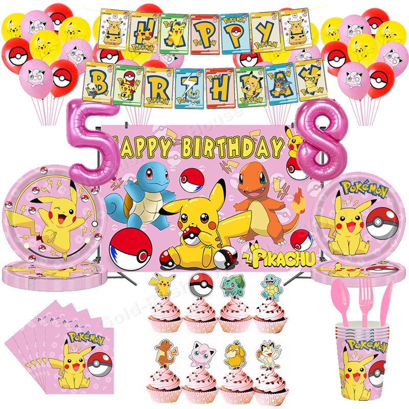 Pikachu Girls Pink Theme Birthday Decoration Pocket Monster Children's ...
