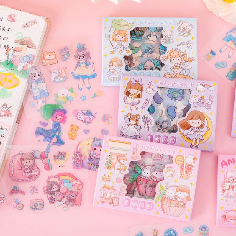 4Pcs/Box Creative Transparent Sparkling Pink Hand Ledger Sticker Set ...