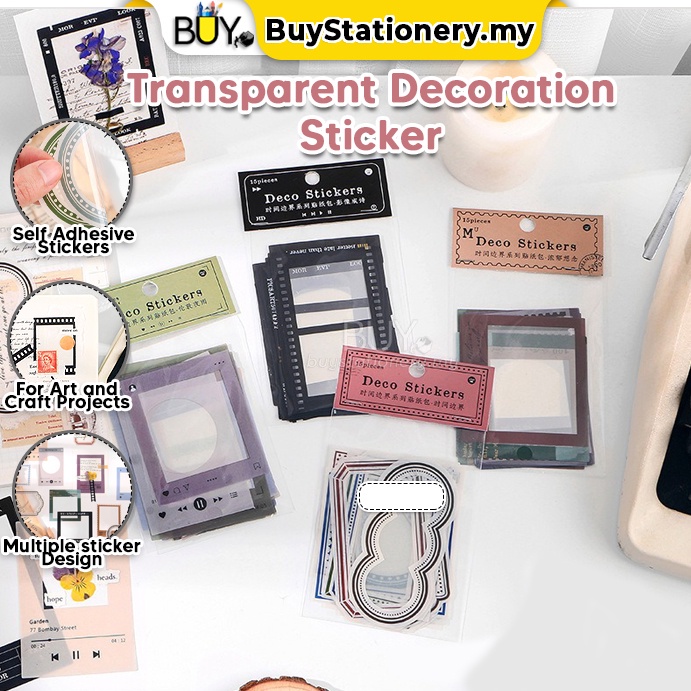 15pcs Aesthetic Transparent Frame Deco Sticker Journal Decoration ...
