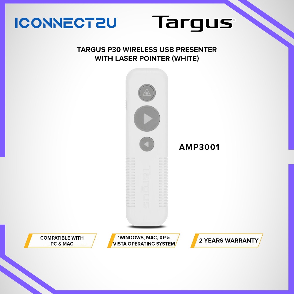 Targus AMP3001 P30 Wireless USB Presenter with Laser Pointer - White ...