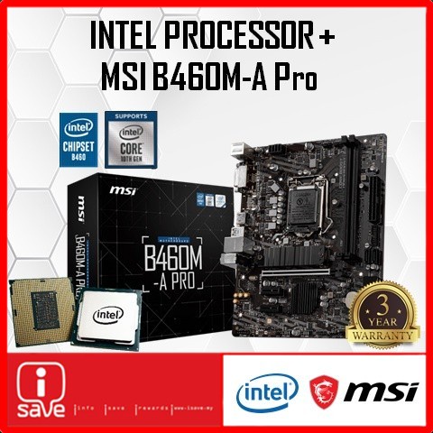 MSI B460M-A PRO B460 LGA1200 MOTHERBOARD + Intel 10TH GEN PENTIIUM ...