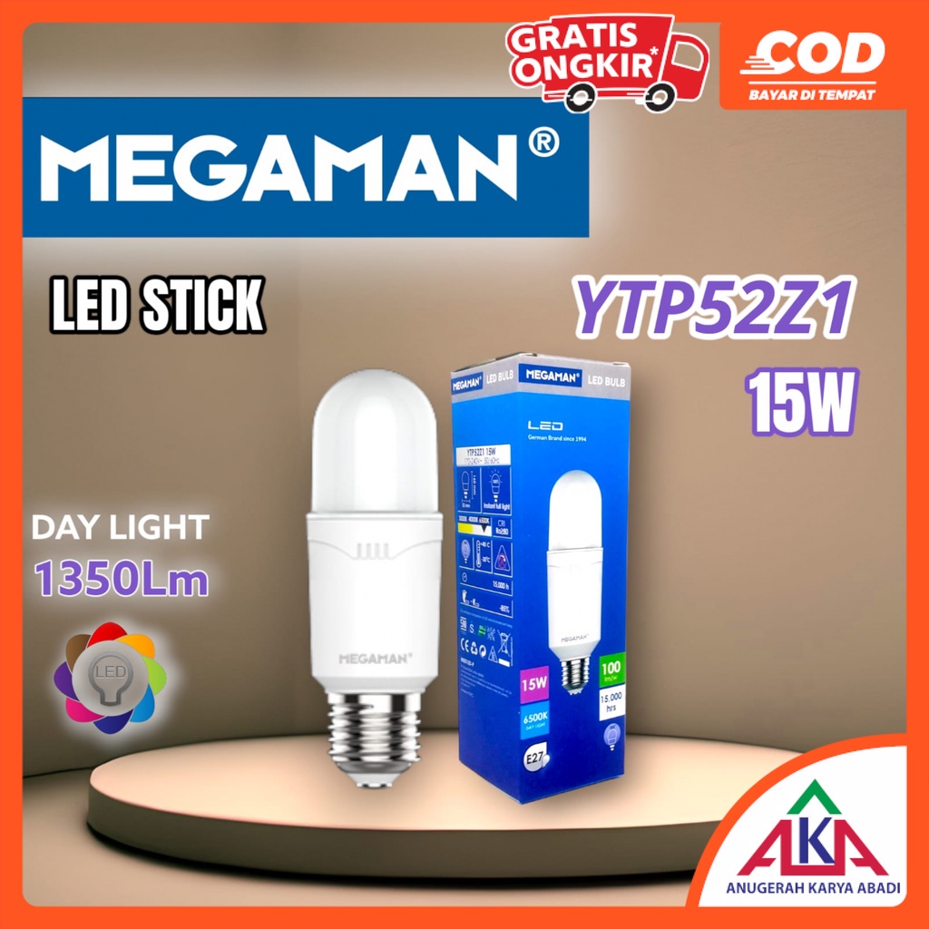 PUTIH Megaman LED Light Bulb STICK P Bulb 15watt Daylight White ...