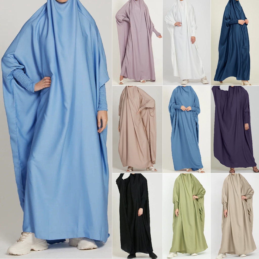 2023 Ramadan plain Telekung Muslim prayer clothes Muslimah robe women ...