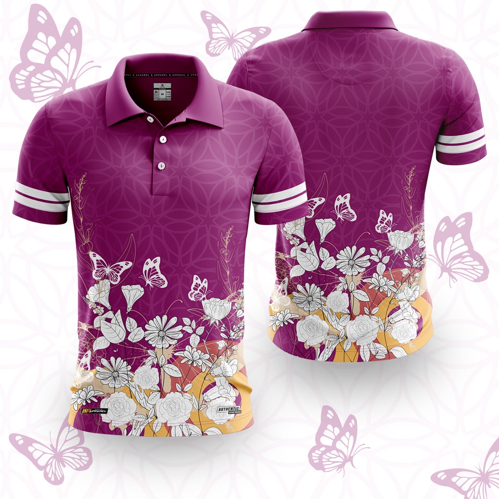 Baju Bunga Flower Butterfly Jersey Berkolar Perempuan Purple ...