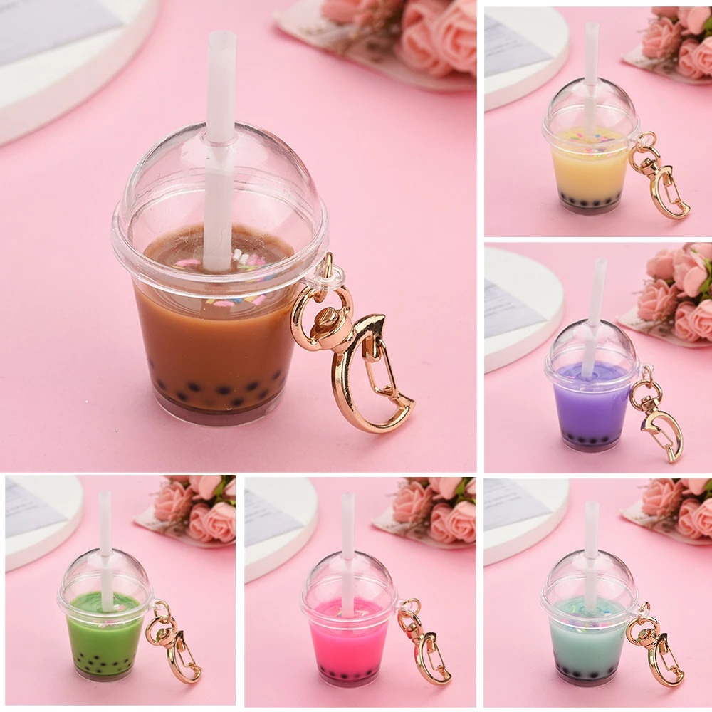 Kawaii Acrylic Boba Tea Keychains Simulation Mini Milk Bottle Pendant ...