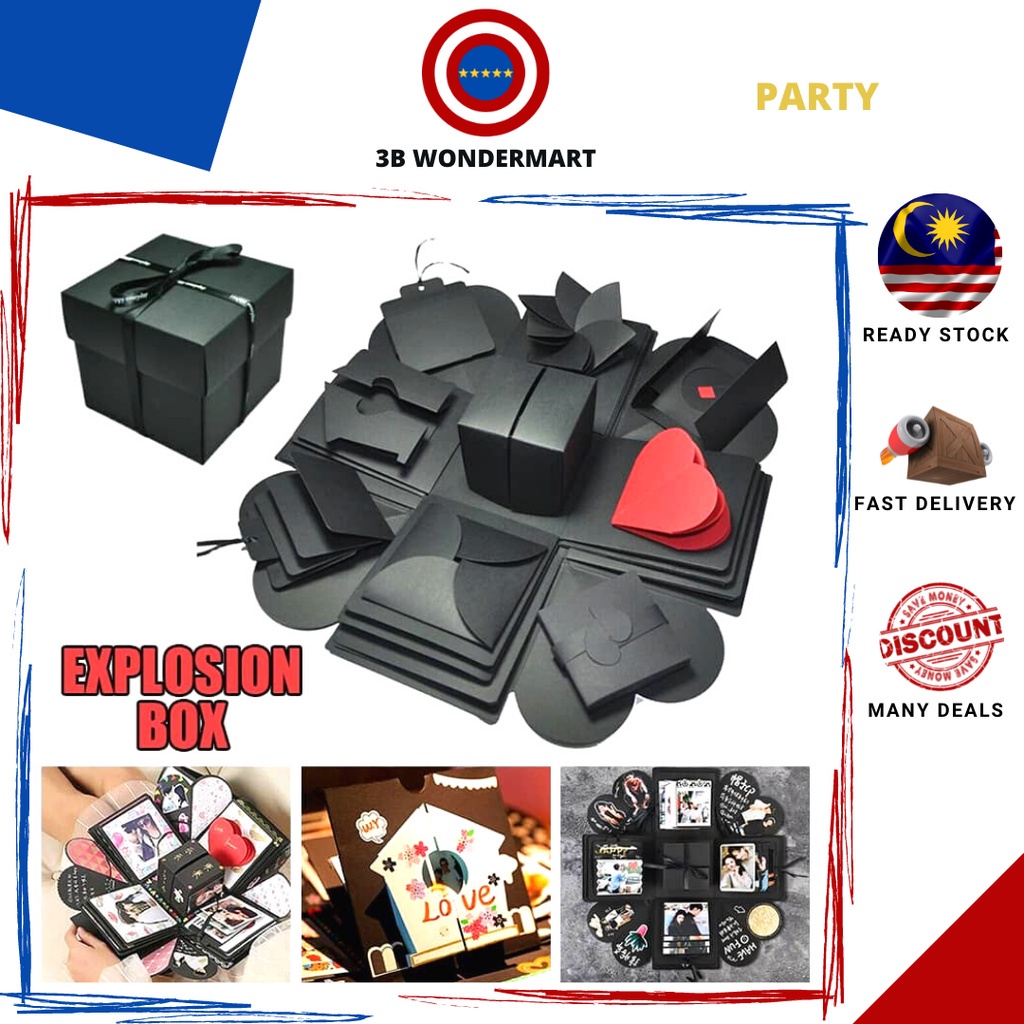 Square DIY Surprise Explosion Photo Box Mystery Gift Box Kotak ...