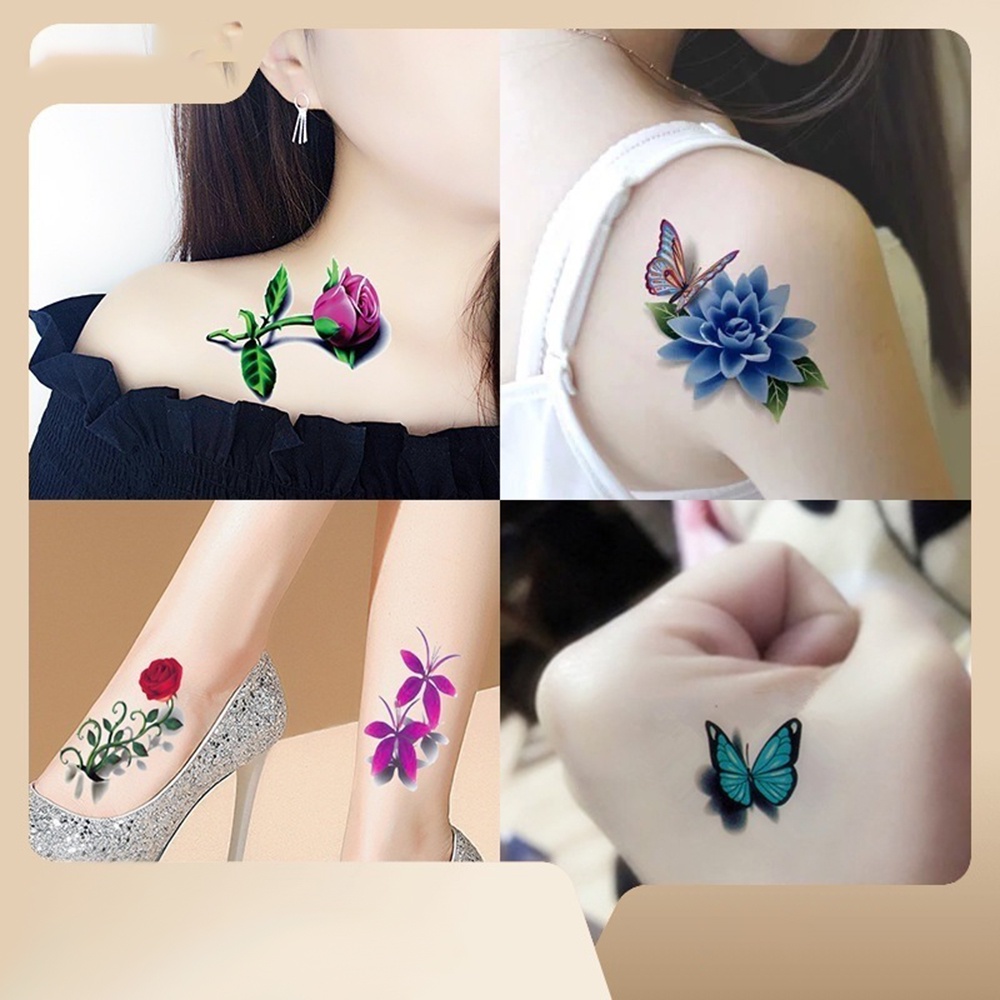 Hottie girls 3D rose flower butterfly Waterproof Temporary Tattoo ...
