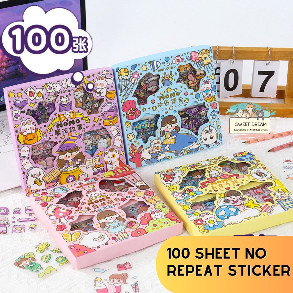 100 Sheets NONO CUTE INS No REPEAT PET Waterproof Sticker Set 素材可爱礼盒 ...