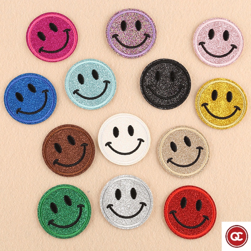 QC Hot Sale Smiley Face Patch Cloth Stickers Computer Embroidery Cute ...