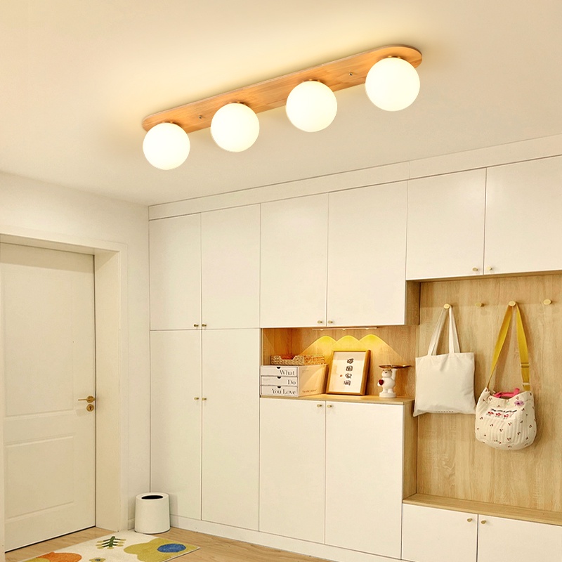 Nordic led Ceiling Lights Solid Wood Glass Lights 2 Lights/3 Lights/4 ...