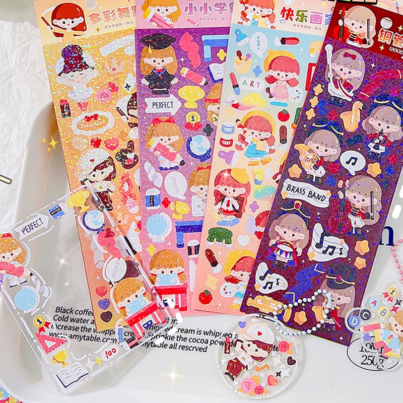 Cartoon Back to School Series Glittering Stickers Scrapbook DIY Deco ...