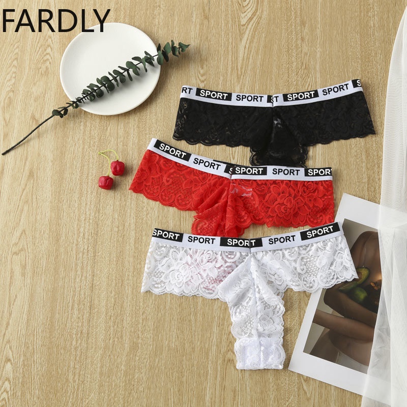 Fardly Plus Size Xl Xxxxl Letter Printed Lace Thongs For Ladies Hollow