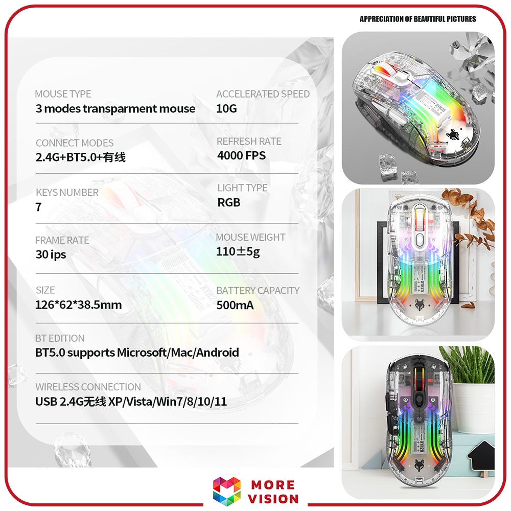 XUNFOX 3 in 1 Mouse XYH20 RGB LED Light Bluetooth USB Receiver Cable ...