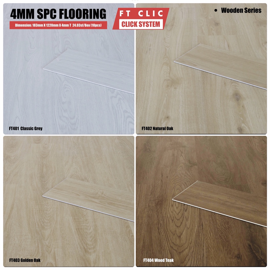 4mm SPC Flooring (FT-Clic) 24.03sf/box (10pcs) Brand: Floor Today ...