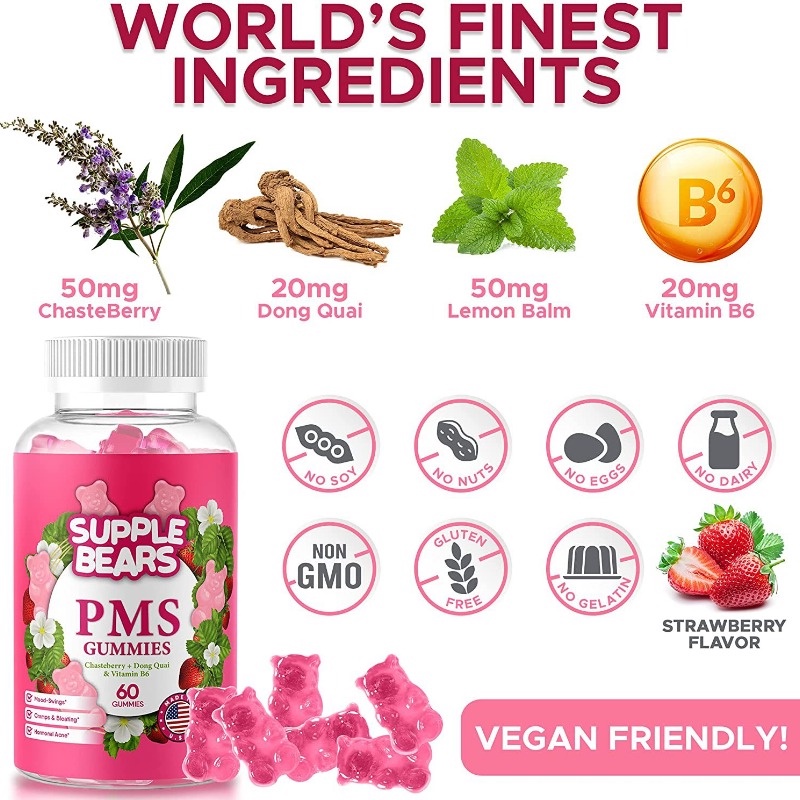 Feminine Mood Relief Gummies Strawberry Flavor Menstrual Mood Relief ...