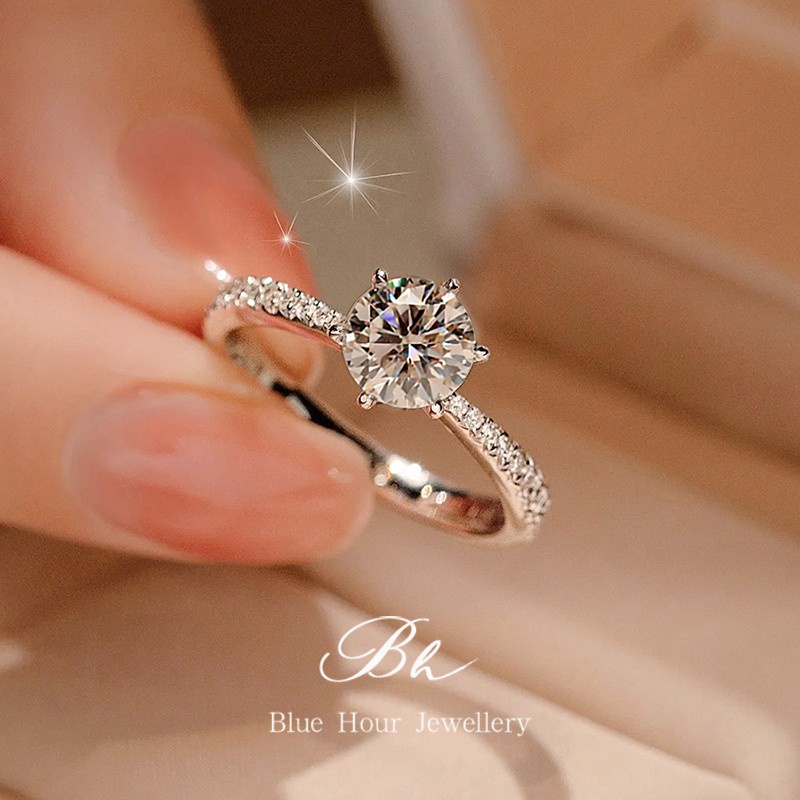 Real Moissanite 0.5ct 1ct Ins Style Elegant Six-prong Round Cut White D Color Ring In S925 ...