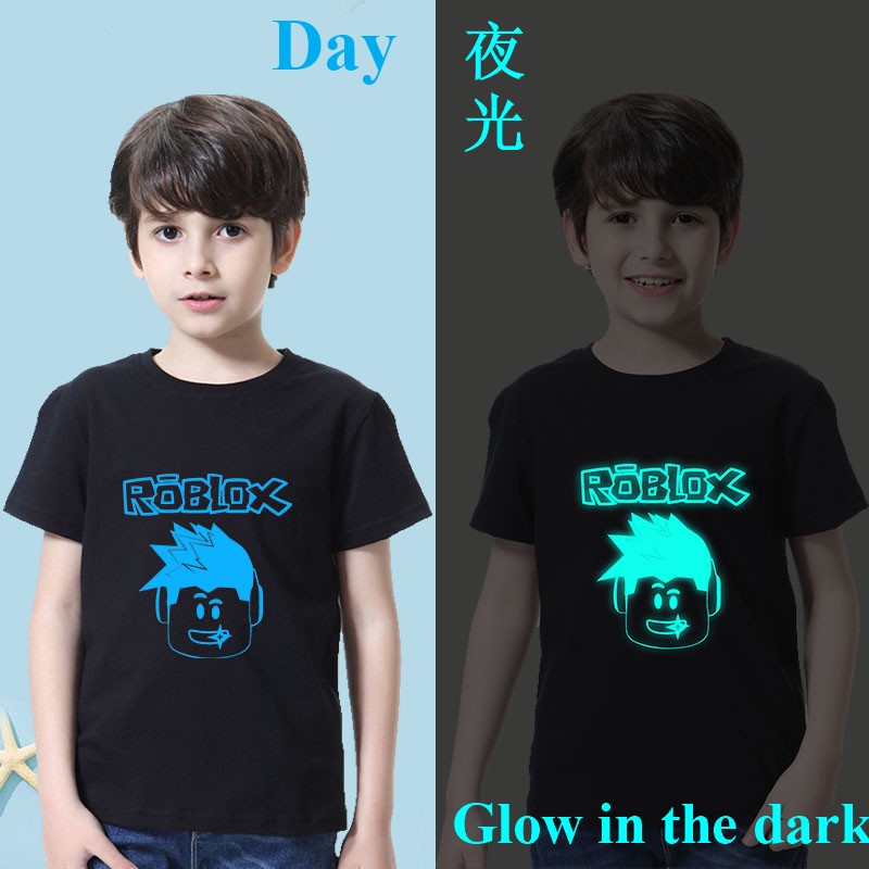 ROBLOX Glow In The Dark Printed T-shirt Kids Cotton Luminous Black Tops ...