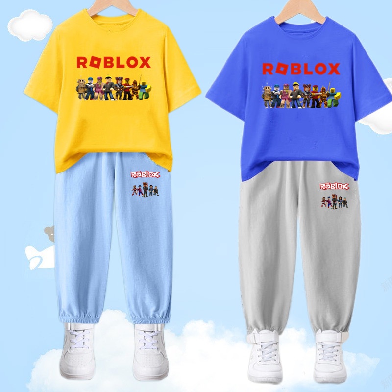 Children Summer Clothes Set Boys Girls Roblox Cartoon Short Sleeve T ...