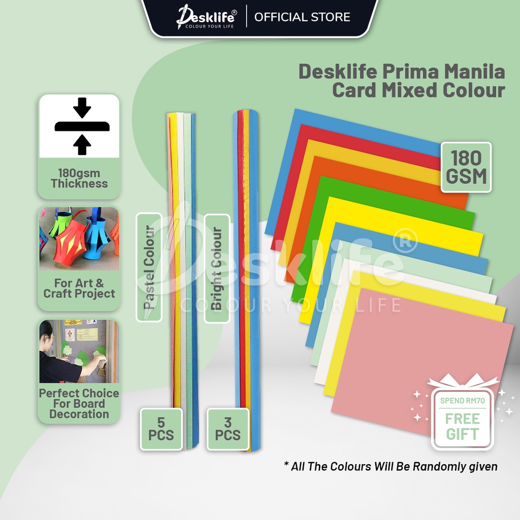 Desklife 180gsm Prima Manila Card Mixed Colour 625mm x 510mm -(ROLL ...
