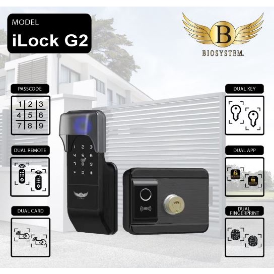 Biosystem iLock G2 Intelligent Digital Smart Metal Gate Door Lock Fingerprint / Password / Card ...