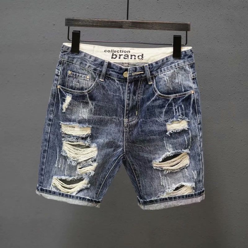 Stretch Men's Denim Shorts Hong Kong Style Ripped Slim Fit Skinny and ...