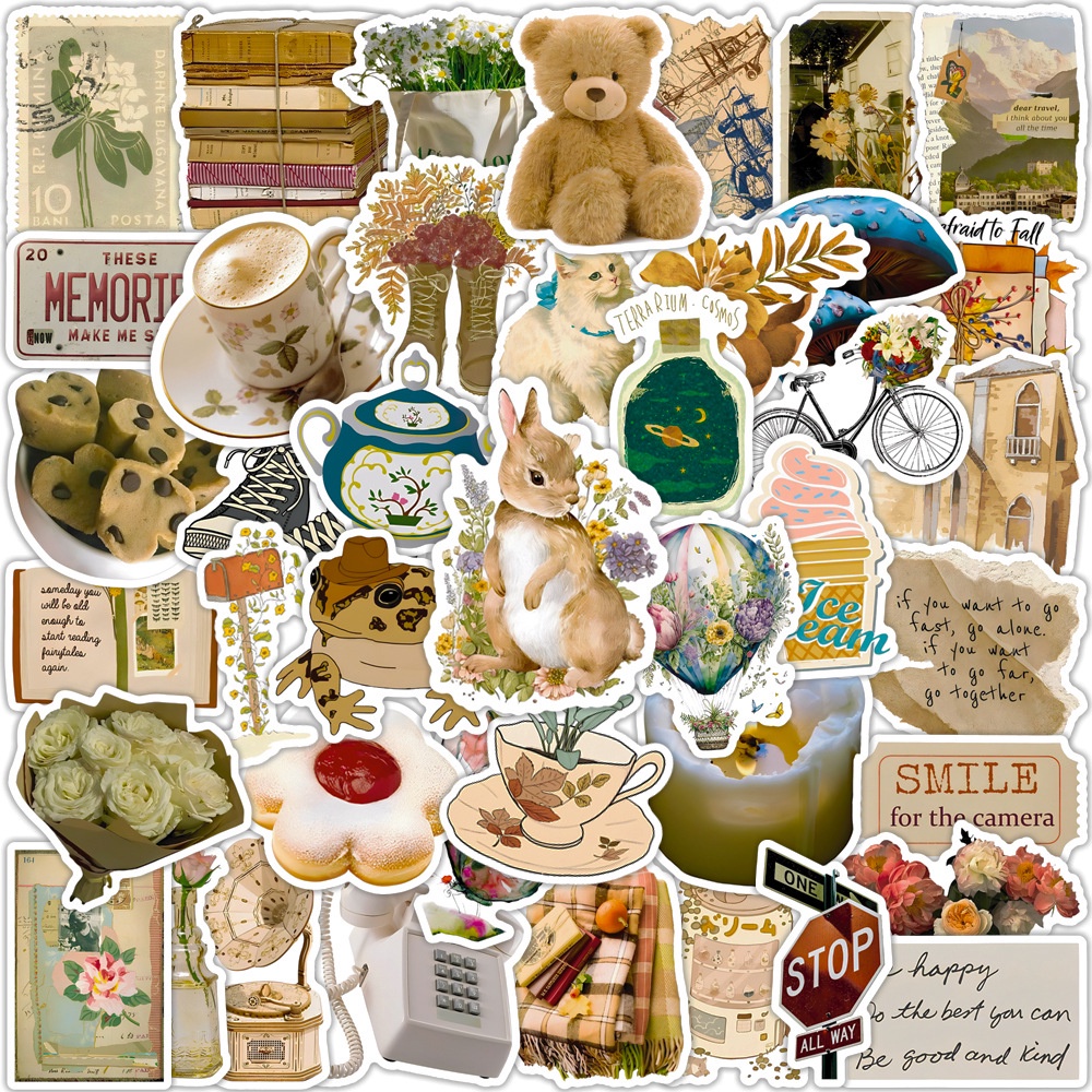 Retro Series 50 Pcs Waterproof Non Repeating Stickers Pack Shopee