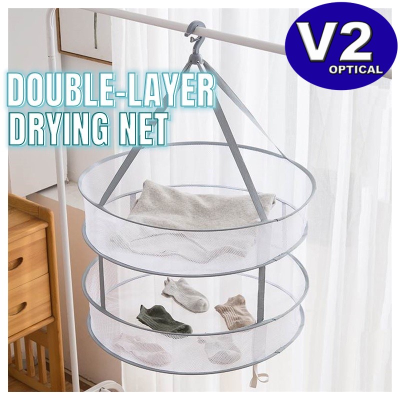 Double Layer Mesh Basket Drying Rack Net Collapsible Clothes Hanging ...