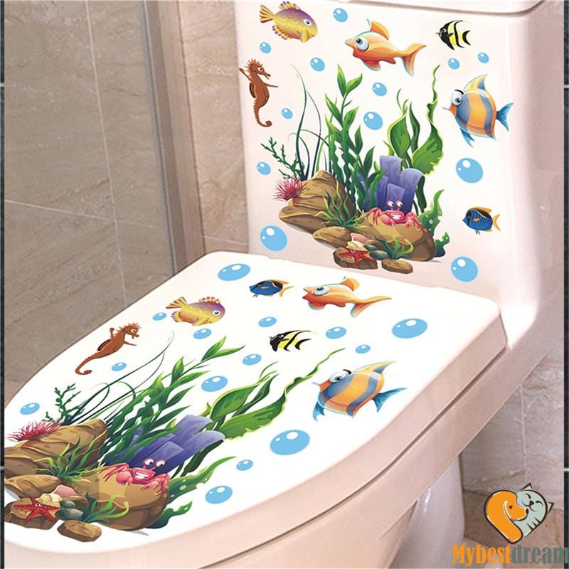 Green Plant Leaves Flowers Toilet Stickers Self-Adhesive Toilet Lid ...