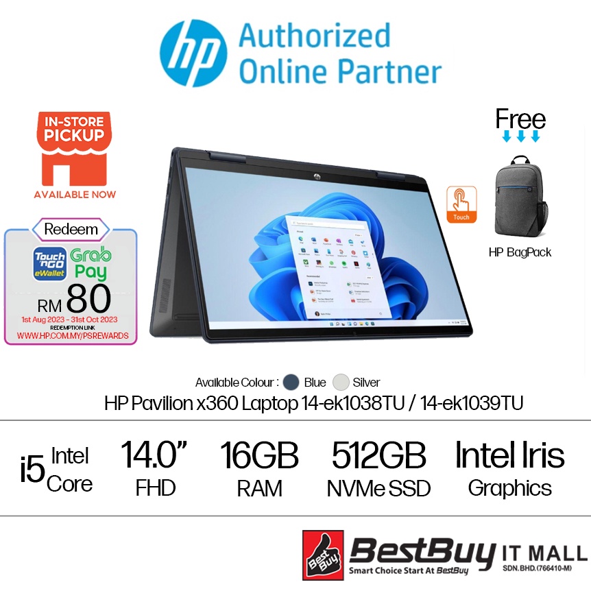 HP Pavilion X360 14-EK1038TU (Blue) / 14-EK1039TU (Silver) Laptop (i5 ...