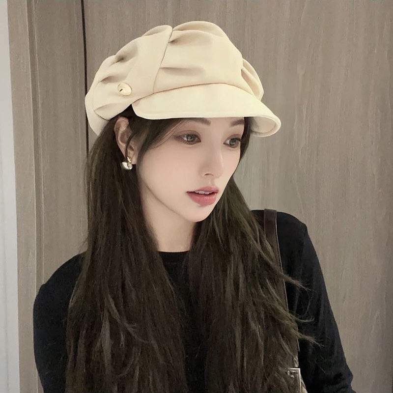 Octagonal Hat Female Big Head Circumference Pleated Cloud Beret ...