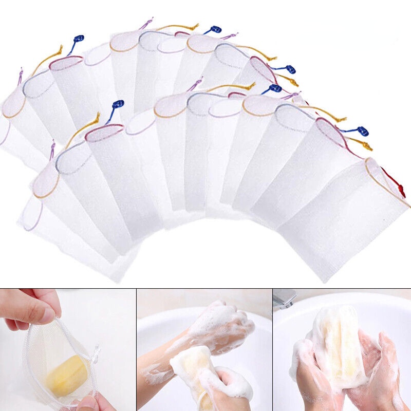 1pcs Double Foaming Mesh Handmade Soap Cleansing Foaming Net Drawstring