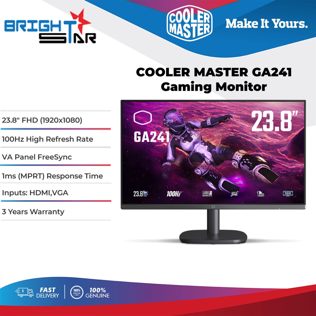 COOLER MASTER GA241 Gaming Monitor - 23.8” VA Panel/FHD 1920 x 1080 ...
