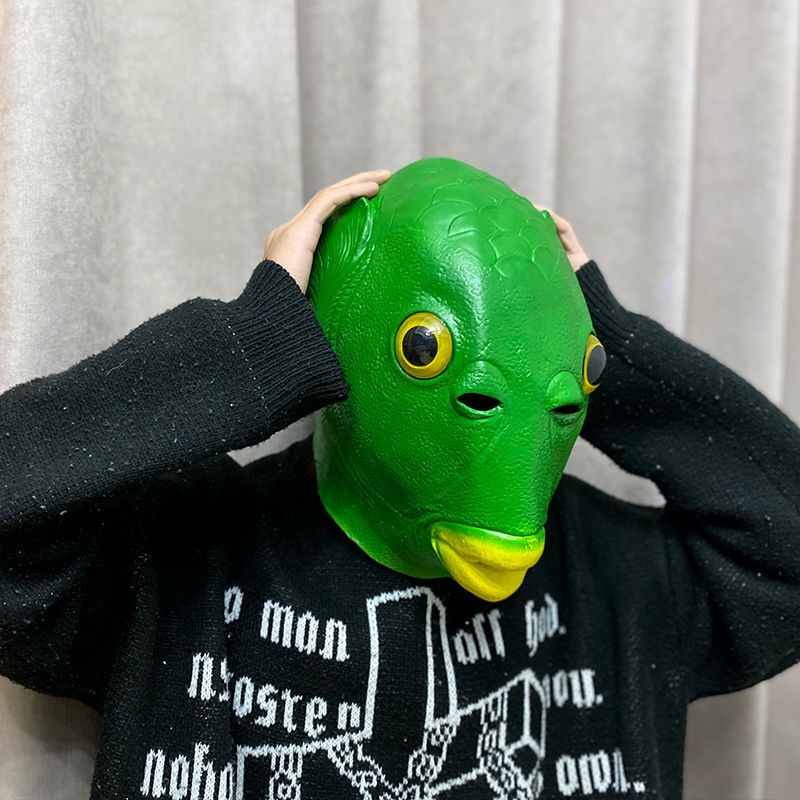 Weird Fish Green Fish Head Mask Latex Mask Headgear Adult Children Mask ...