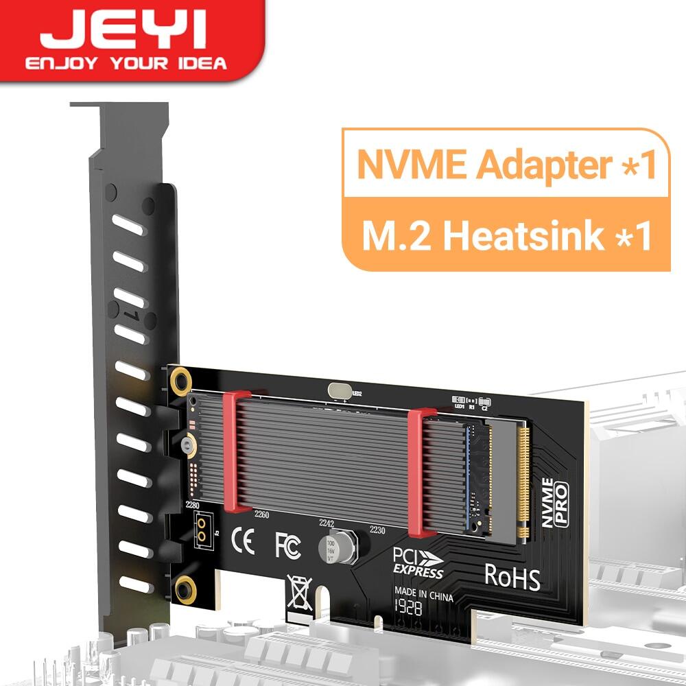 JEYI PCIe to NVMe Adapter With Aluminum SSD Heatsink Cooler, 64Gbps M.2 ...