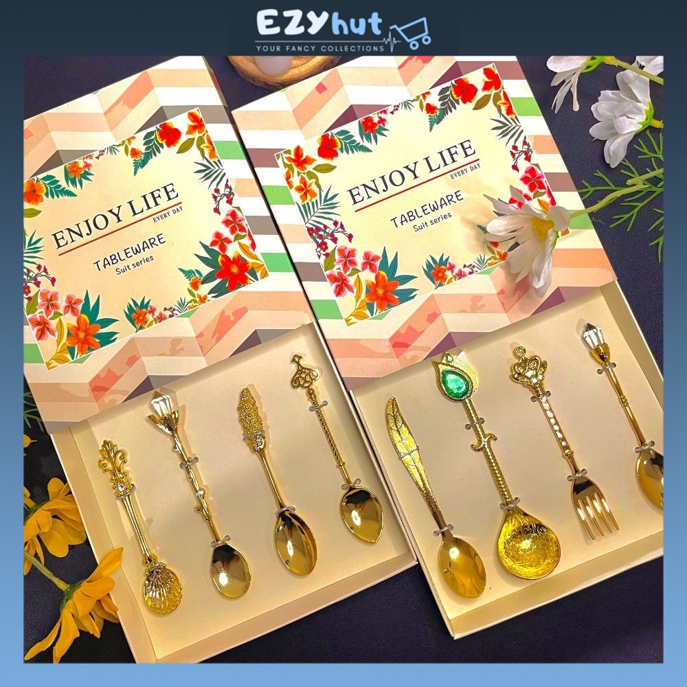 Christmas Gold Carved Mini Luxury Tea Spoon Set Dessert High Tea Set ...
