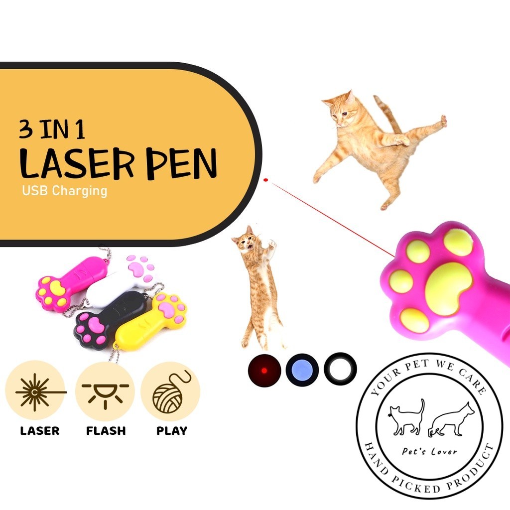 【Pawly & Crawly】 3 in 1 Cat Paw Pet Laser Pointer Pen Red White UV ...