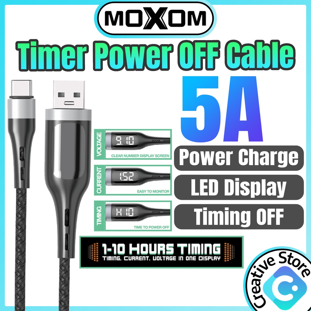 Original Moxom USB Cable With LCD Display Timing Indicator For Micro 5A ...