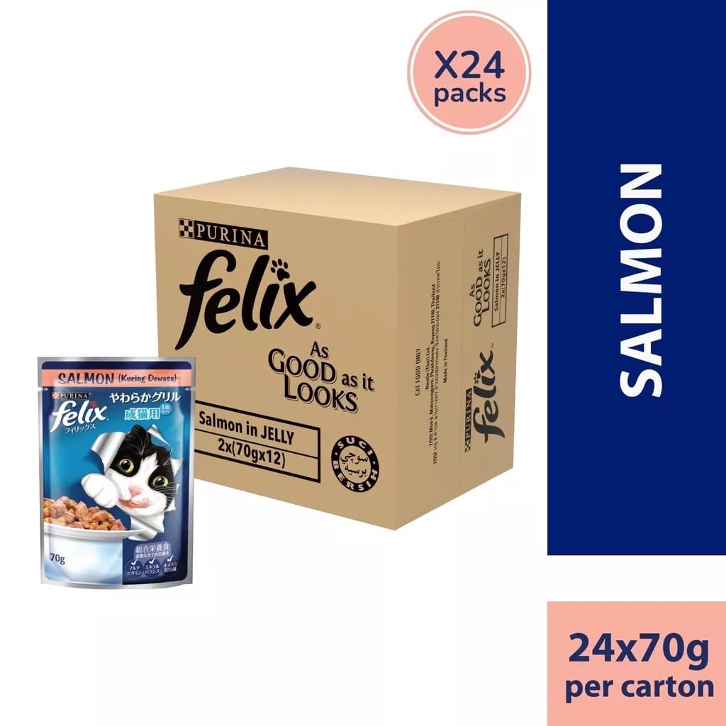 Purina Felix (1Box 24 Pack) Cat Wet Pouch(Mackerel / Tuna / Chicken / Salmon / Sardine)70G ...