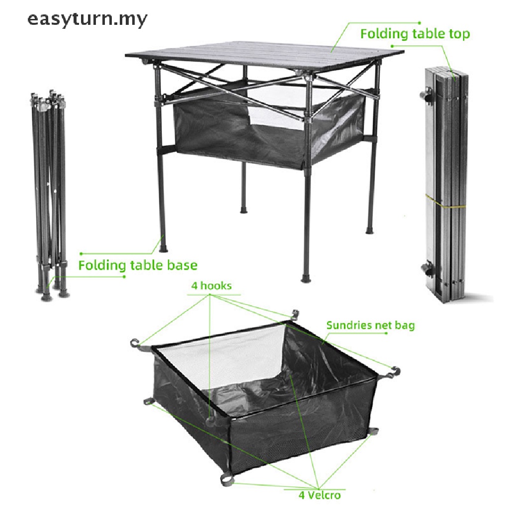 easyturn Outdoor Folding Table Net Bag Storage Bag Under Desk Foldable ...