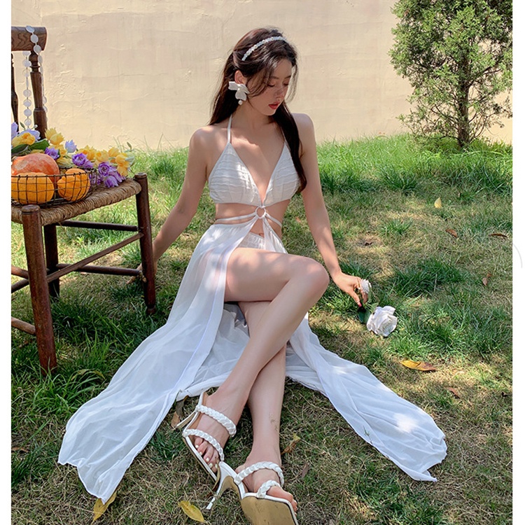 Bikini High Quality Fabric One Piece Deep V Sexy Backless White Skirt