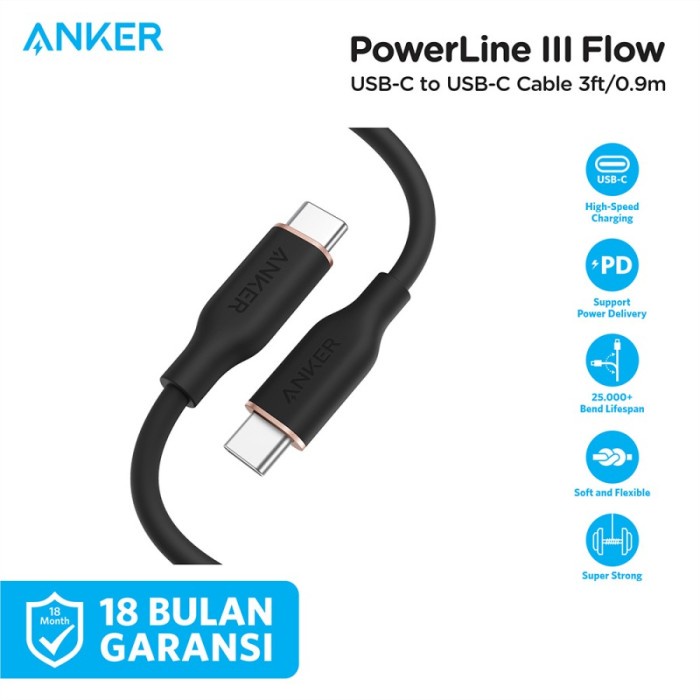 Anker Powerline III Flow 100W USB Type C to C 3FT A8552 Charger Cable | Shopee Malaysia