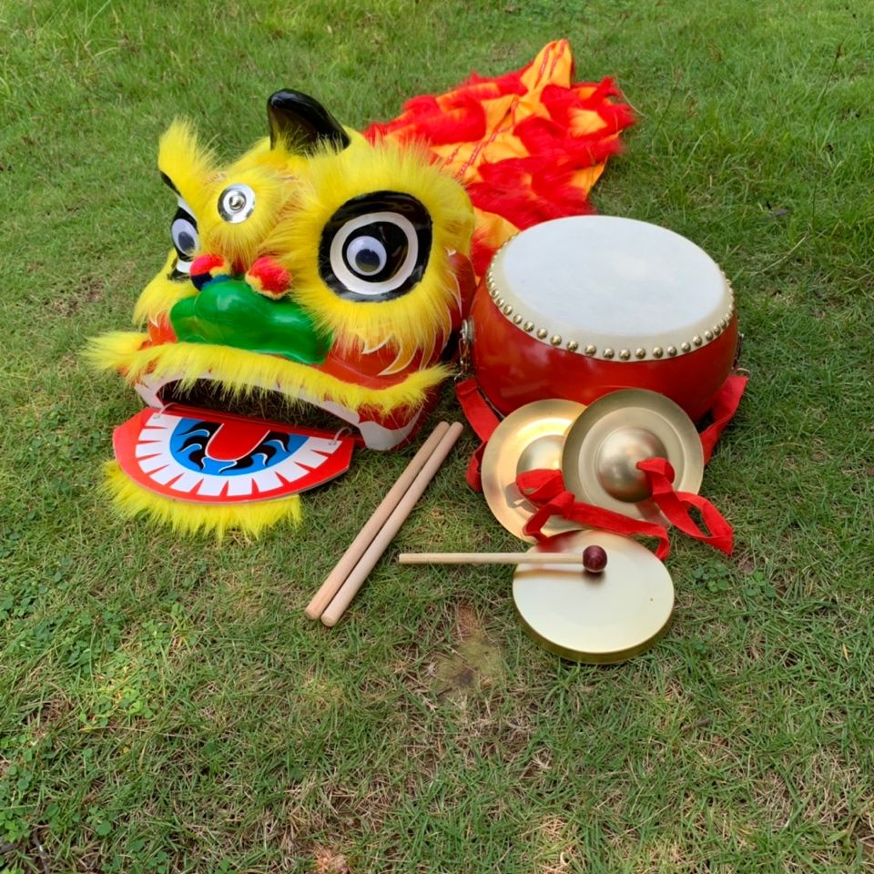 Kids Lion Dance Drum Toys Children Head Performance Props South Set ...