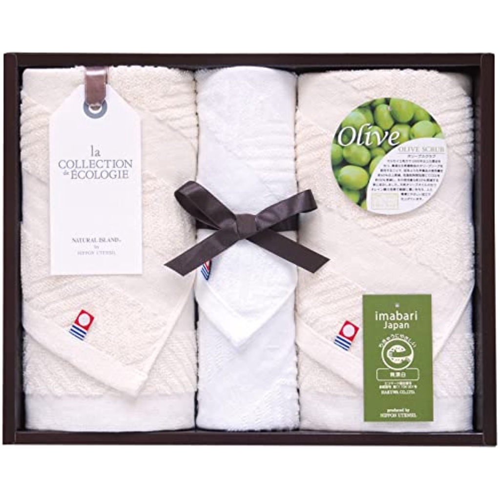 Japan Utensil Towel Set (2 Face / Hand 1) Natural Island Imabari Olive ...