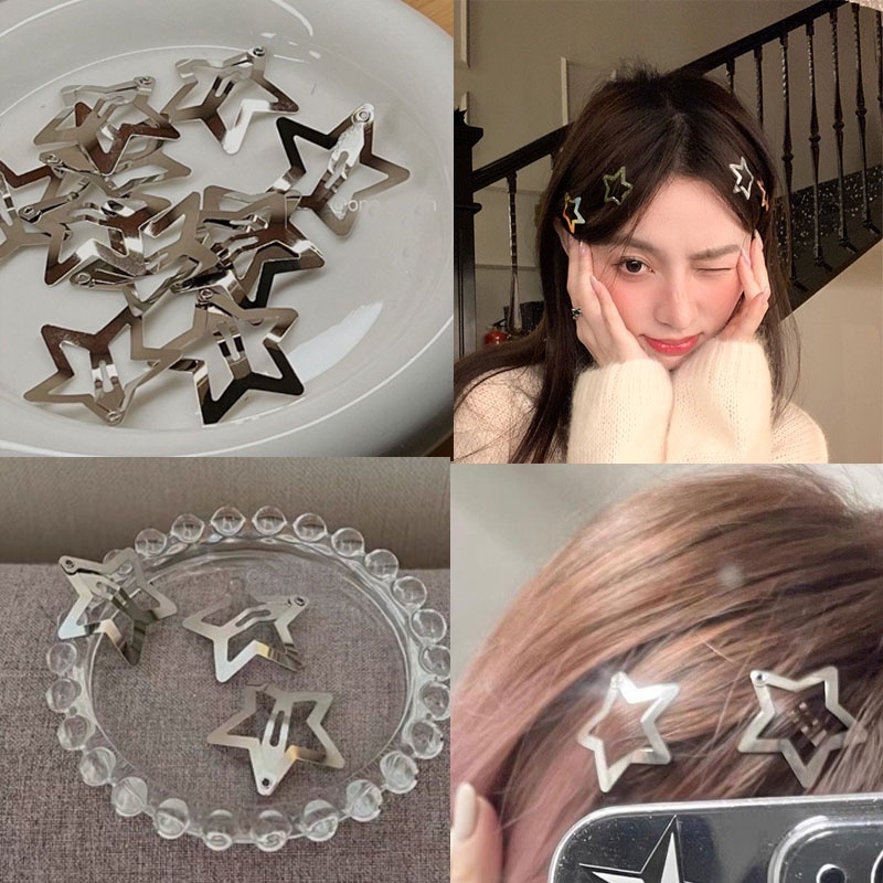 Y2k Cute Silver Metal Five-pointed Star Hairpin Lady | Shopee Malaysia