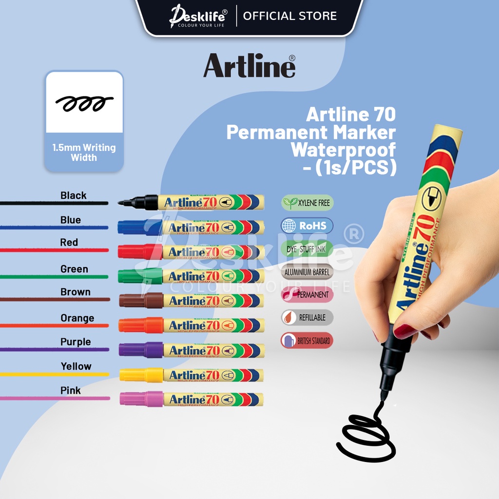 Desklife Artline 70 Permanent Marker Waterproof Black Blue Red Brown ...