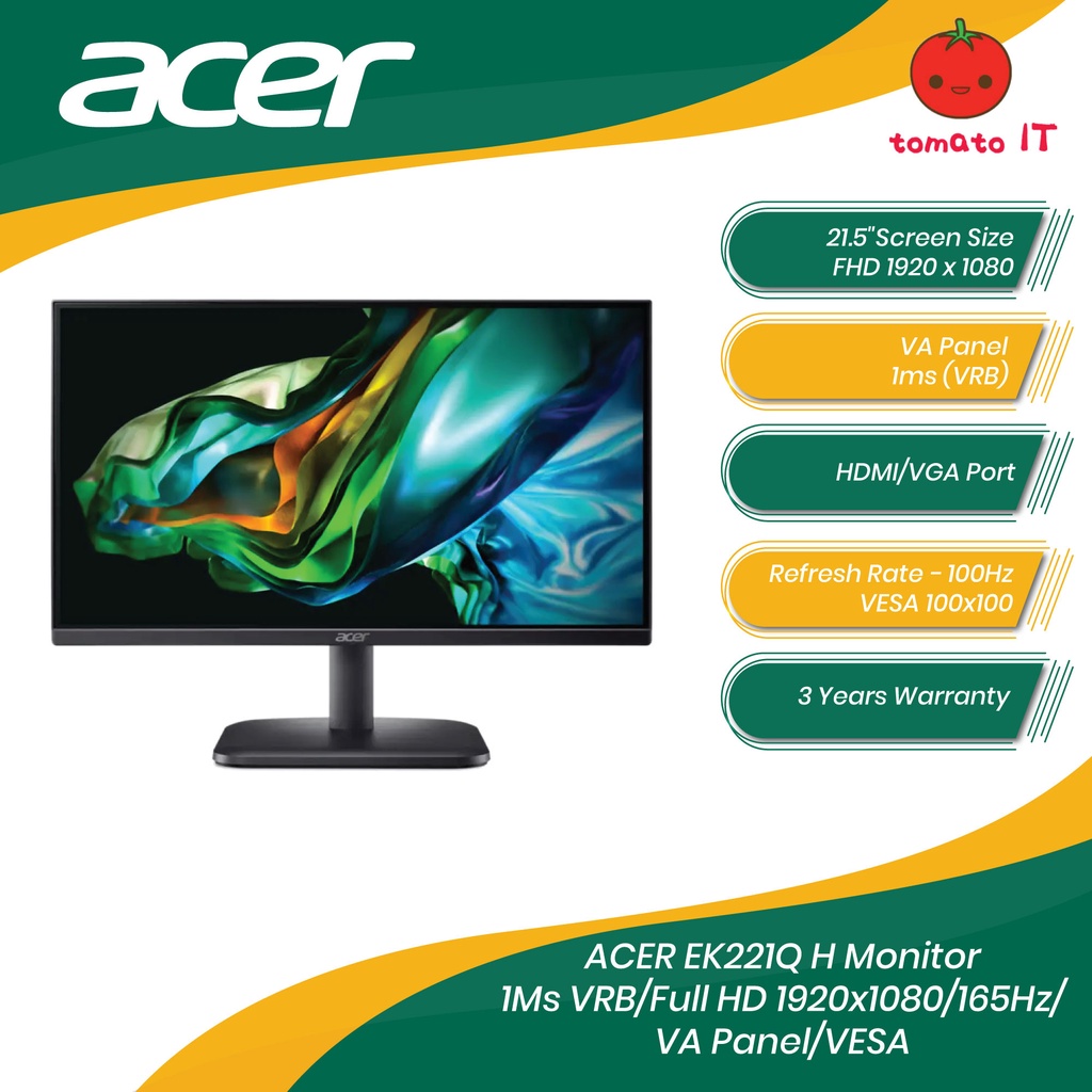 ACER EK221Q H Monitor 1Ms VRB/Full HD 1920x1080/165Hz/VA Panel/VESA ...