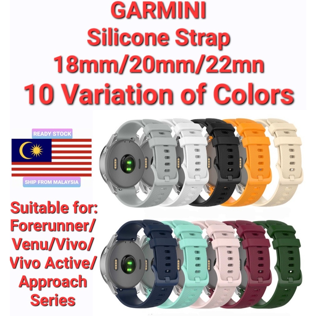 Garmin Silicone Strap 18/20/22mm Check Flat Head Universal Garmin Watch ...