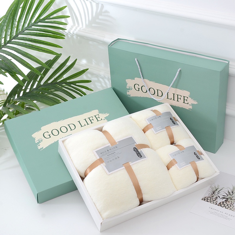 GoodLife 【IN STOCK】3 In 1 Fleece Towel Bath Towel Three-Piece Set Gift ...