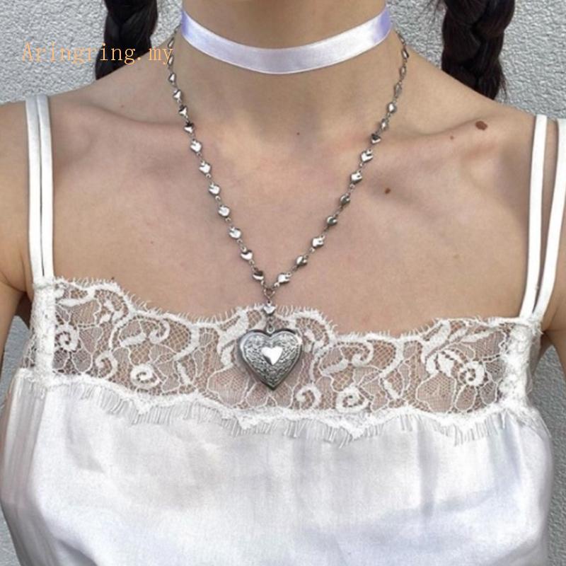 ARIN Retro Carving Heart Collarbone Chain Korean Student Adjustable ...